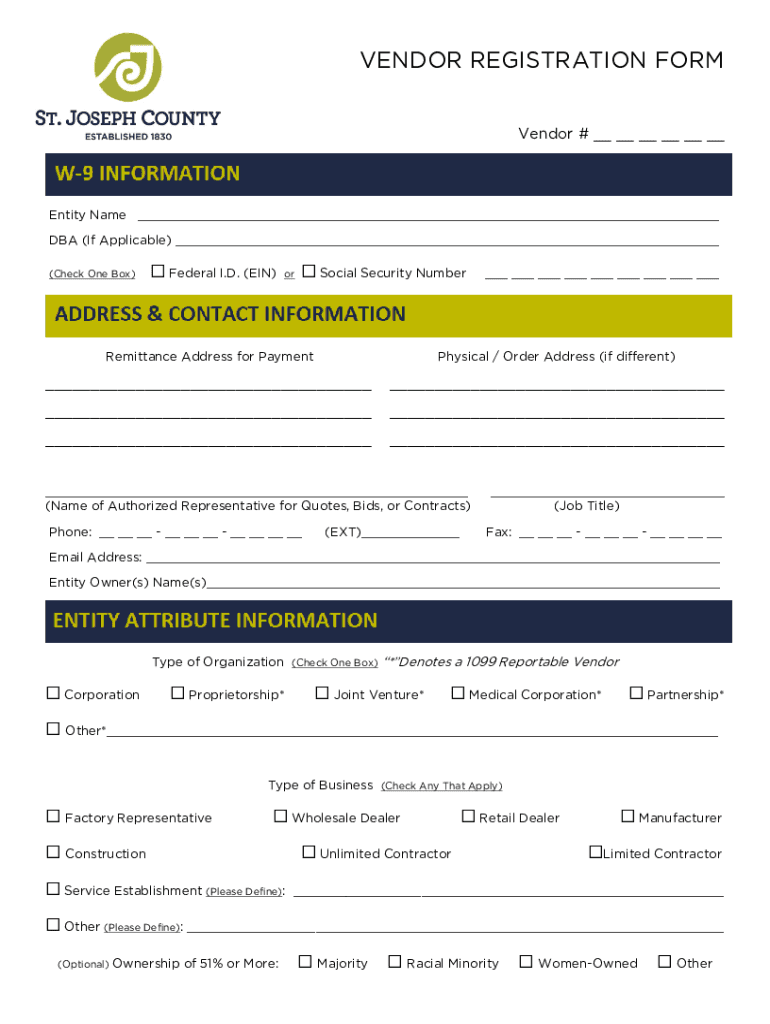 Fillable Online Vendor Registration Form - St. Joseph County, IN Fax ...