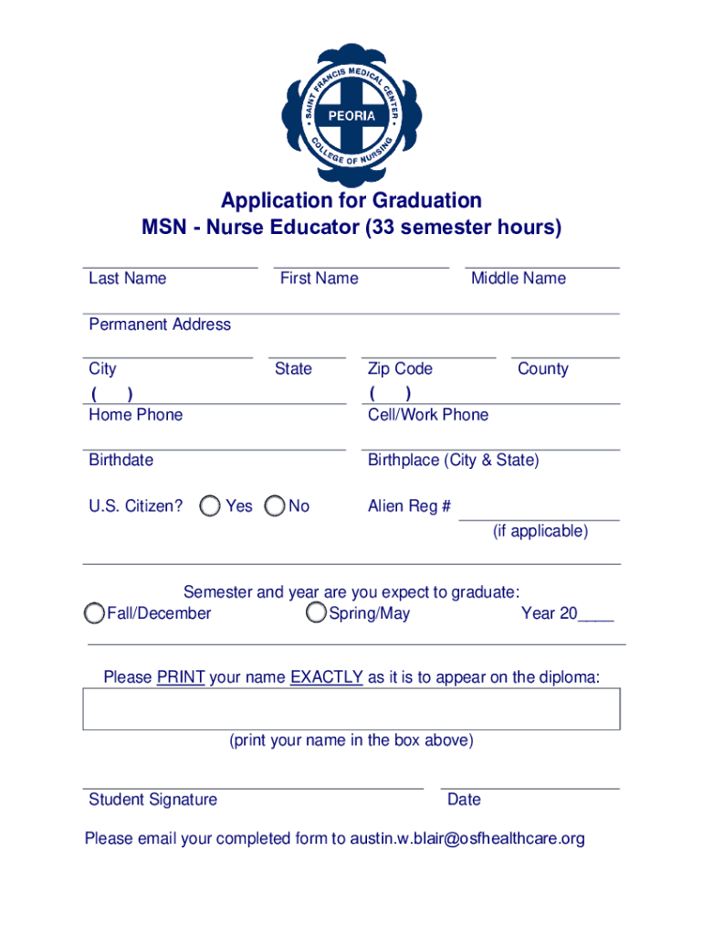Fillable Online Application for Graduation MSN - Nurse Educator (33 ... Fax Email Print - pdfFiller