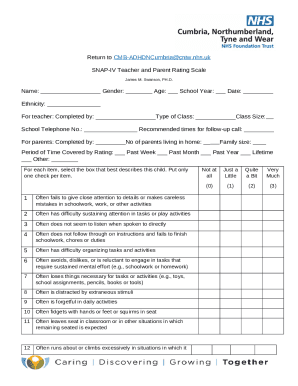 SNAP Teacher and Parent Rating Scale Doc Template | pdfFiller