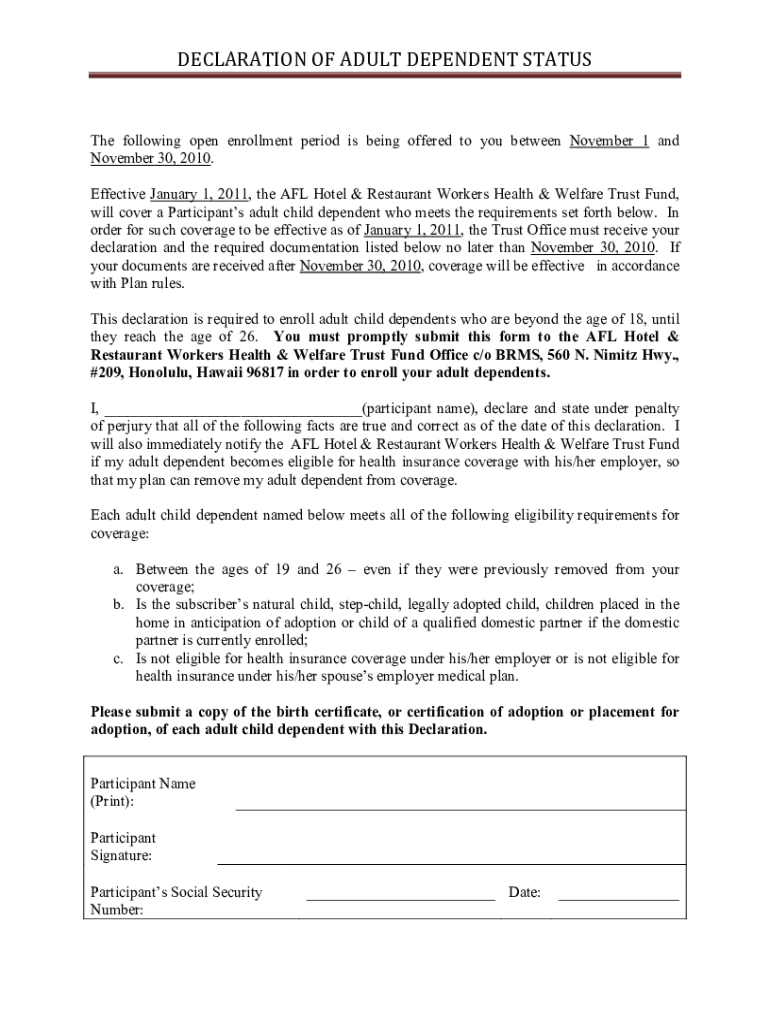 Fillable Online FAQsAFL Hotel & Restaurant Workers & Welfare Trust Fund ...