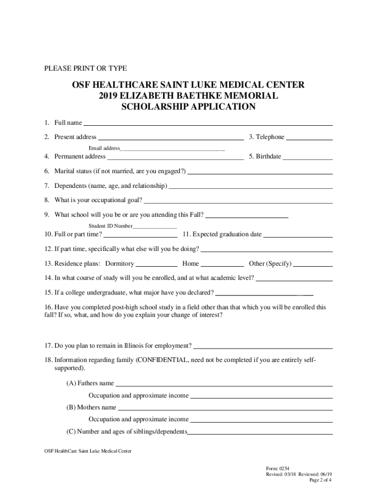 Fillable Online Three Scholarships Offered by OSF HealthCare Saint Luke ...