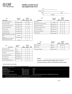 Fillable Online OSFMG and OSF OnCall Lab Supply Order Form Fax Email ...