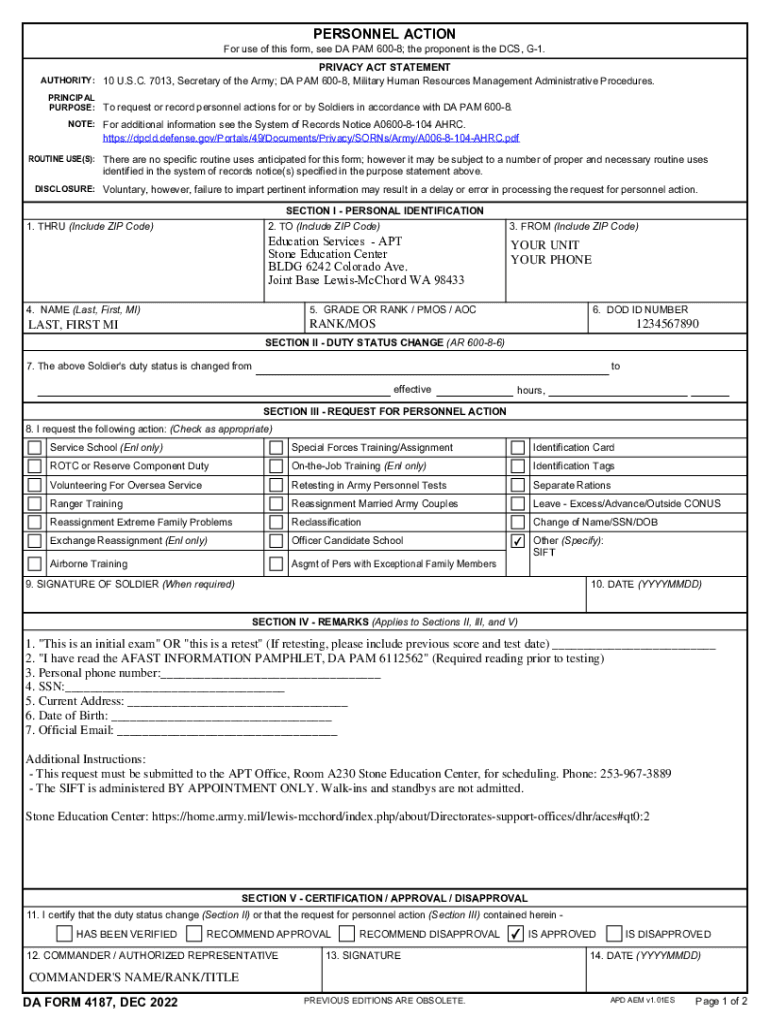 Fillable Online mil wa Da 4187- 10-6-14 - Attachments Menu Personnel ...