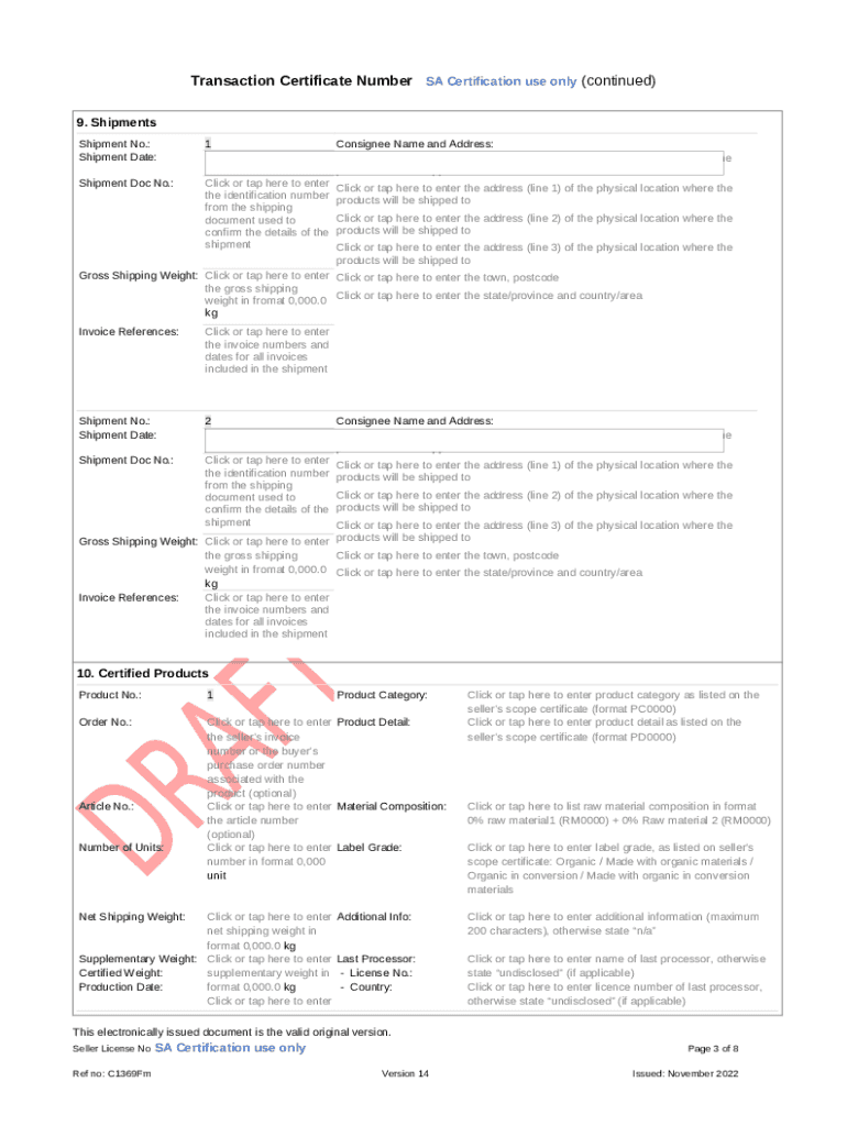 GOTS Transaction Certificate Request Doc Template | pdfFiller