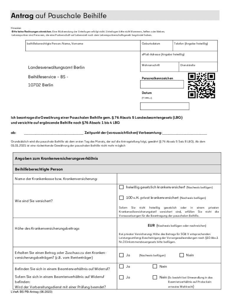 Ausfüllbar Online Antrag auf Beihilfe Belege bitte nicht heften ...