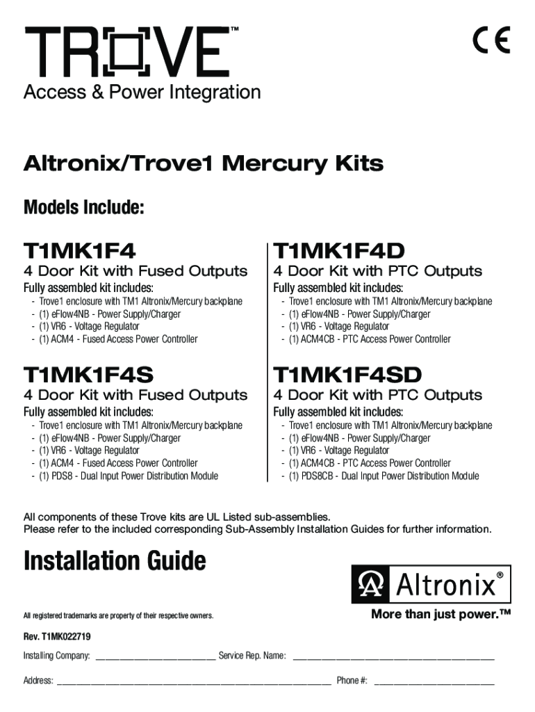Fillable Online - Trove1 enclosure with TM1 Altronix/Mercury backplane Fax Email Print - pdfFiller
