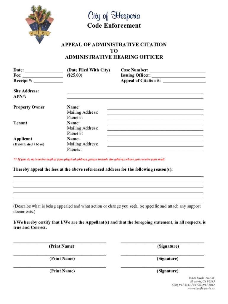 Fillable Online Article III. Administrative Citation, Hearing and ...