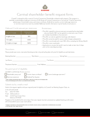 Fillable Online Carnival Shareholder Benefit Request Form - Fill Out and ... Fax Email Print ...