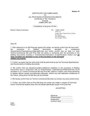 Fillable Online (Certificate of NIL Deviation) Towards COMPLIANT BID ...