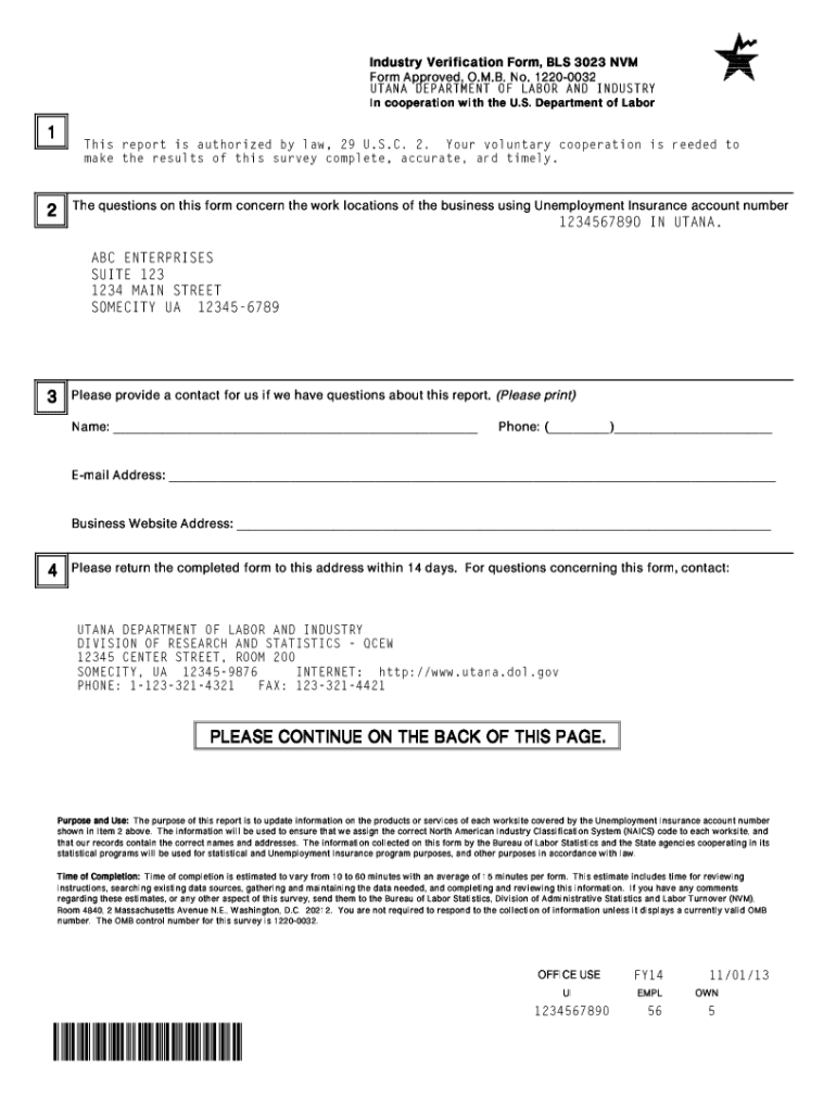 Fillable Online Get Bls 3023 Industry Verification Form Fax Email Print ...