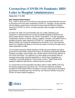Fillable Online Text of a Letter from the Vice President to Hospital ...