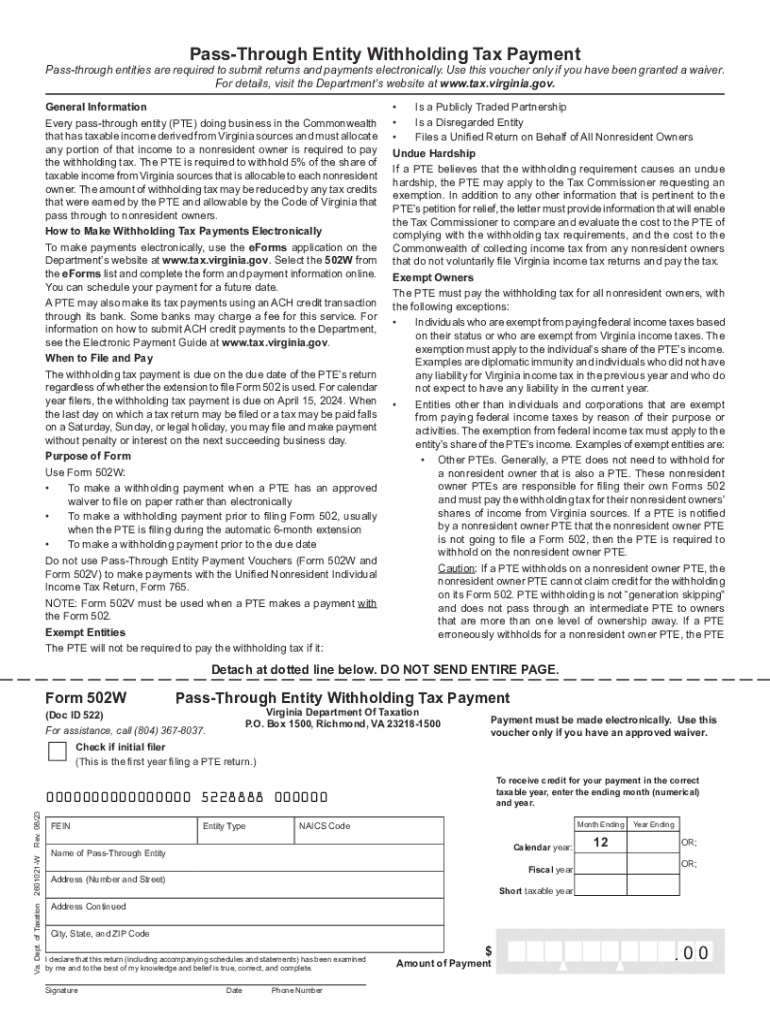 Fillable Online PAYMENTS: Pass-Through Entity (PTE) & Fiduciary Income ...