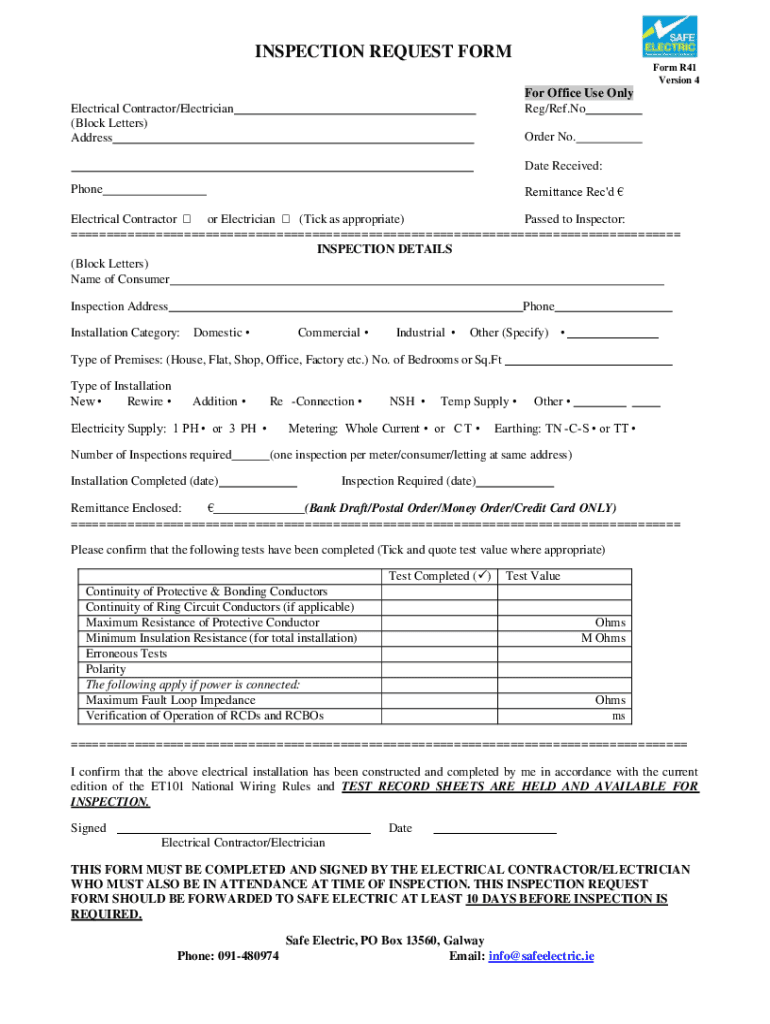 Fillable Online R41-Inspection Request Form-V4 Fax Email Print - pdfFiller