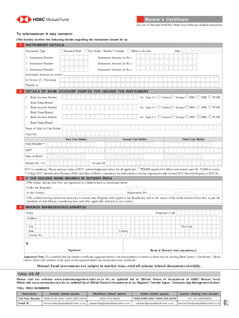 Fillable Online Banker's Certificate Fax Email Print - pdfFiller