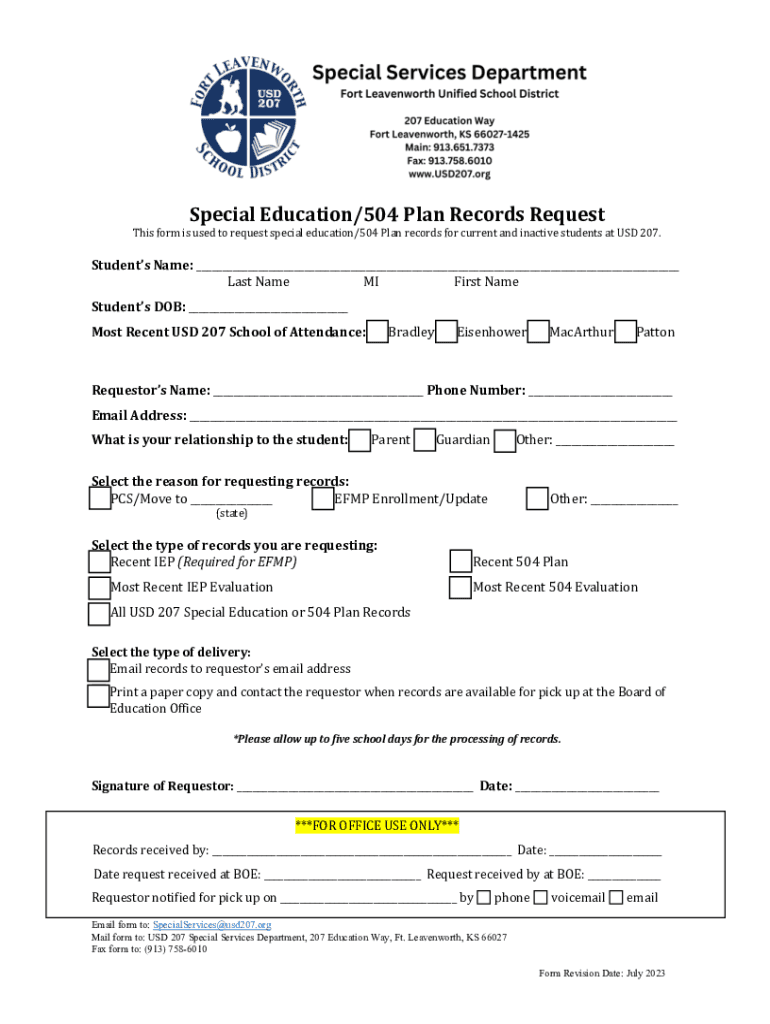 Fillable Online Special Education-504 Plan Records Request - GOLD.docx Fax Email Print - pdfFiller