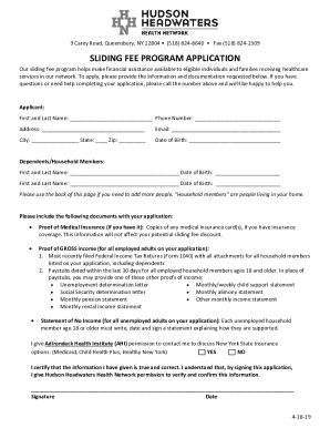 Fillable Online Sliding Fee Application 4-18-19 Fax Email Print - pdfFiller