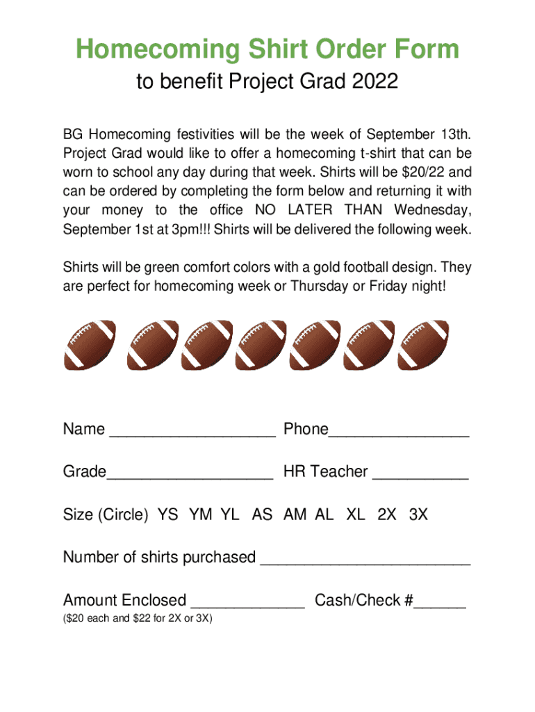 Fillable Online Homecoming Shirt Order Forms Fax Email Print - pdfFiller