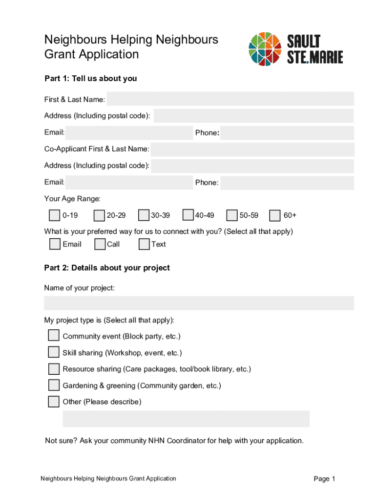 Fillable Online Neighbours Helping Neighbours Grant Application Fax ...