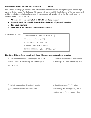 Fillable Online Honors Pre-Calculus Summer Work Fax Email Print - pdfFiller