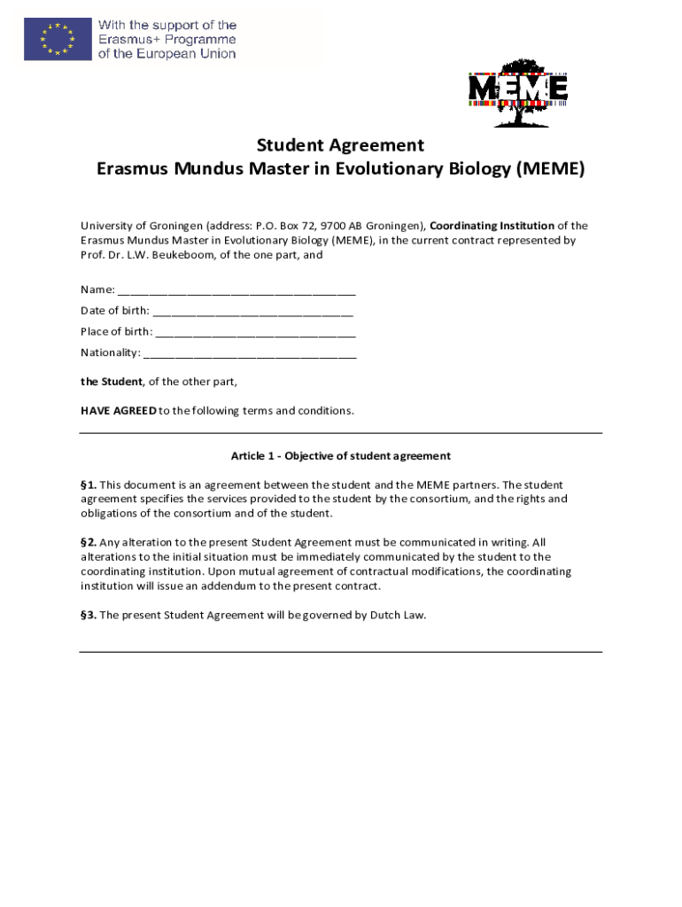 Fillable Online Fillable Online Student Agreement Erasmus Mundus Master in ... Fax Email Print ...