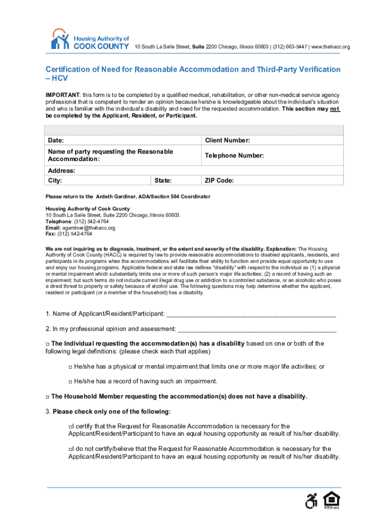 Fillable Online Request for Reasonable Accommodation - HCV Fax Email ...