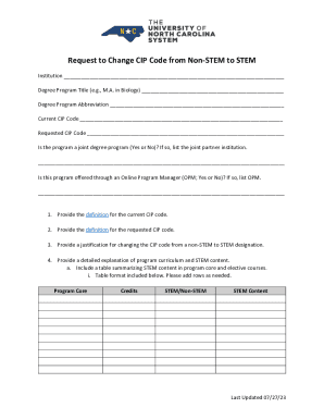 Fillable Online Request to Change CIP Code from Non-STEM to STEM Fax ...
