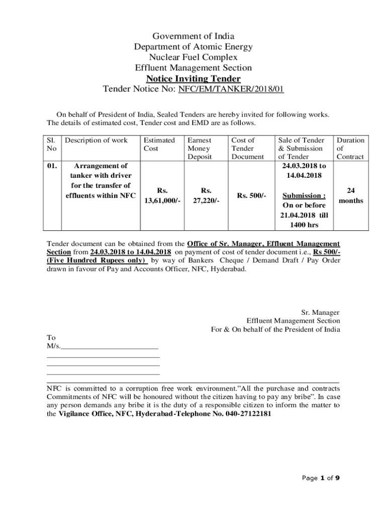 Fillable Online On behalf of President of India, Sealed Tenders are ... Fax Email Print - pdfFiller
