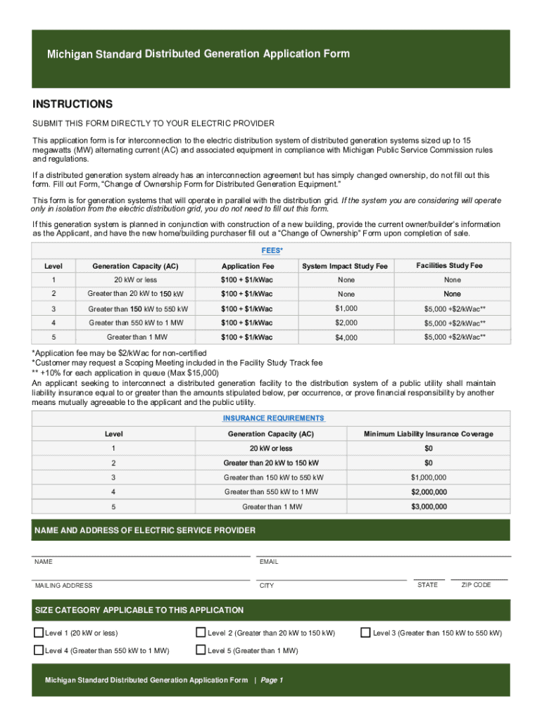 Fillable Online Michigan Standard Distributed Generation Application Form Fax Email Print ...