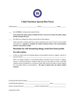 Fillable Online Child Nutrition Special Diet Form Fax Email Print ...