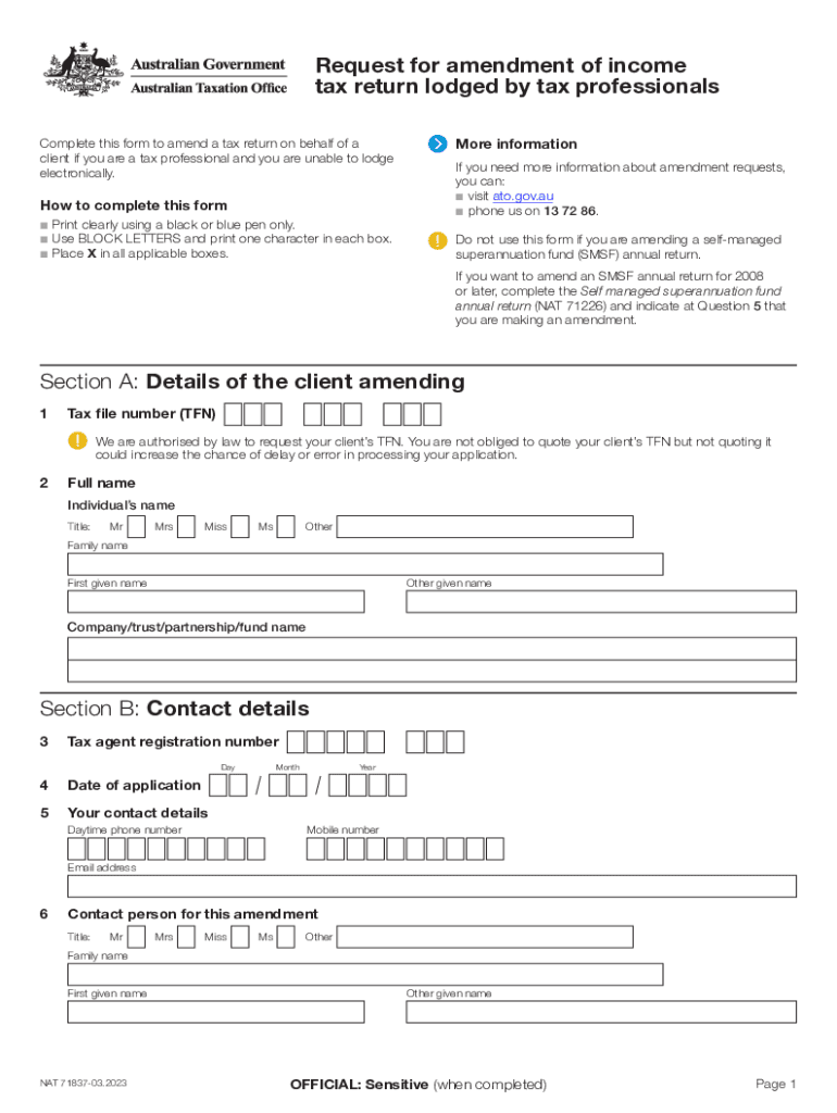 Fillable Online Request for amendment of income tax return lodged by ...