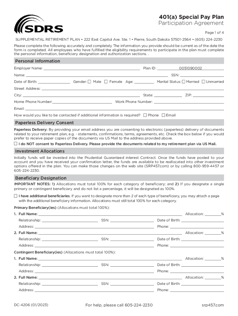 Fillable Online 401(a) Special Pay Plan Participation Agreement Fax ...