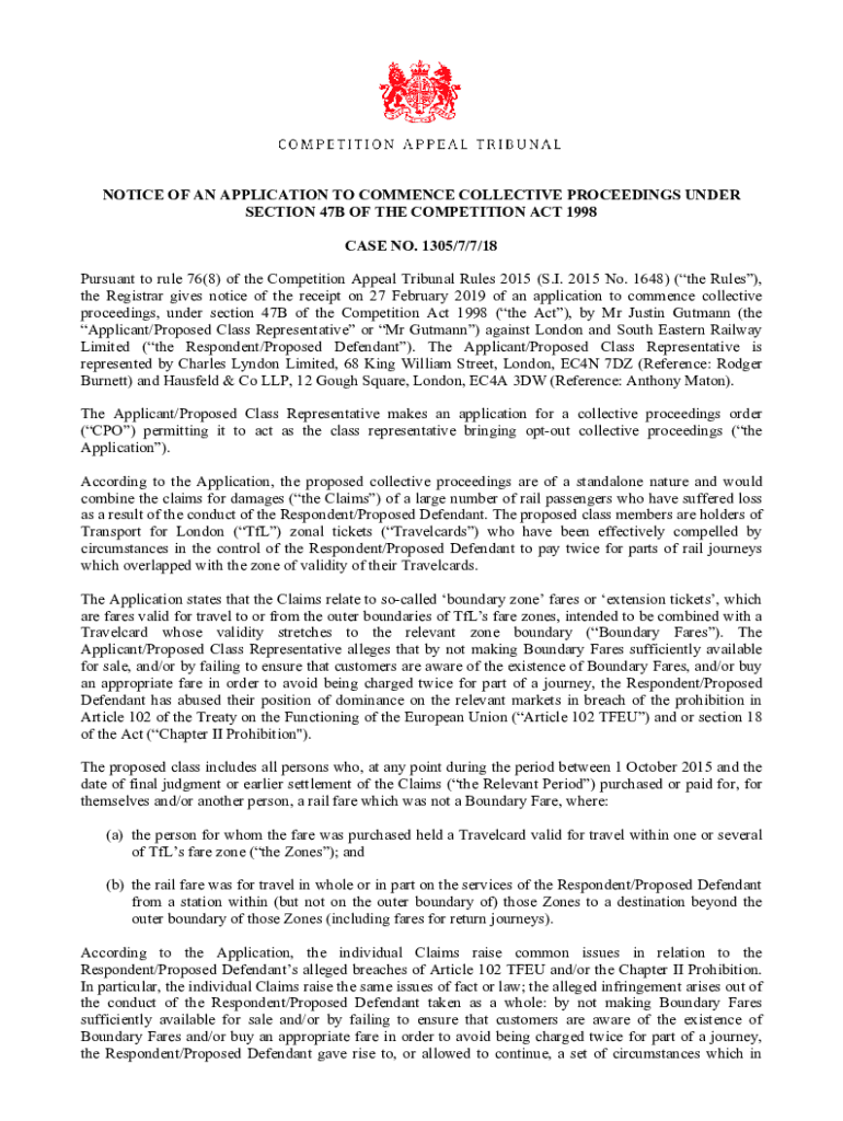 Fillable Online 1305/7/7/19 Justin Gutmann v London & South Eastern ...