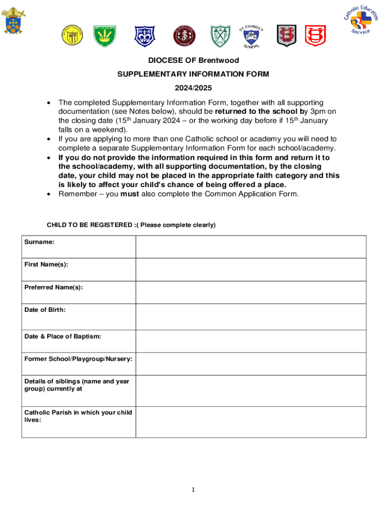 Fillable Online Brentwood Diocese supplementary information form (SIF) ... Fax Email Print ...
