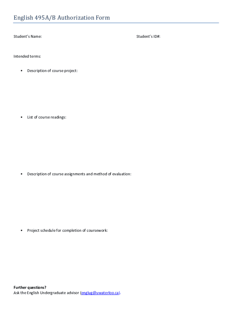 Fillable Online English 495A/B Authorization Form Fax Email Print ...