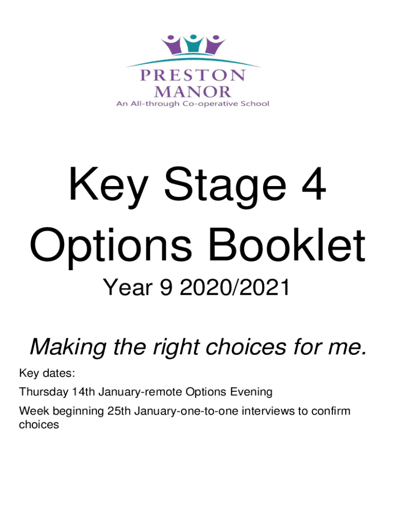 Fillable Online Key Stage 4 Options Booklet - Al Sadiq Islamic English ...