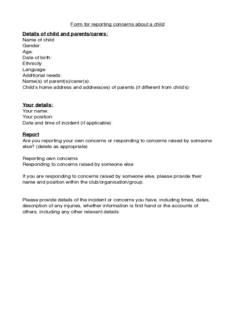 Fillable Online cp concerns reporting form Fax Email Print - pdfFiller