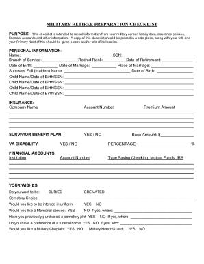 Fillable Online MILITARY RETIREE PREPARATION CHECKLIST Fax Email Print ...