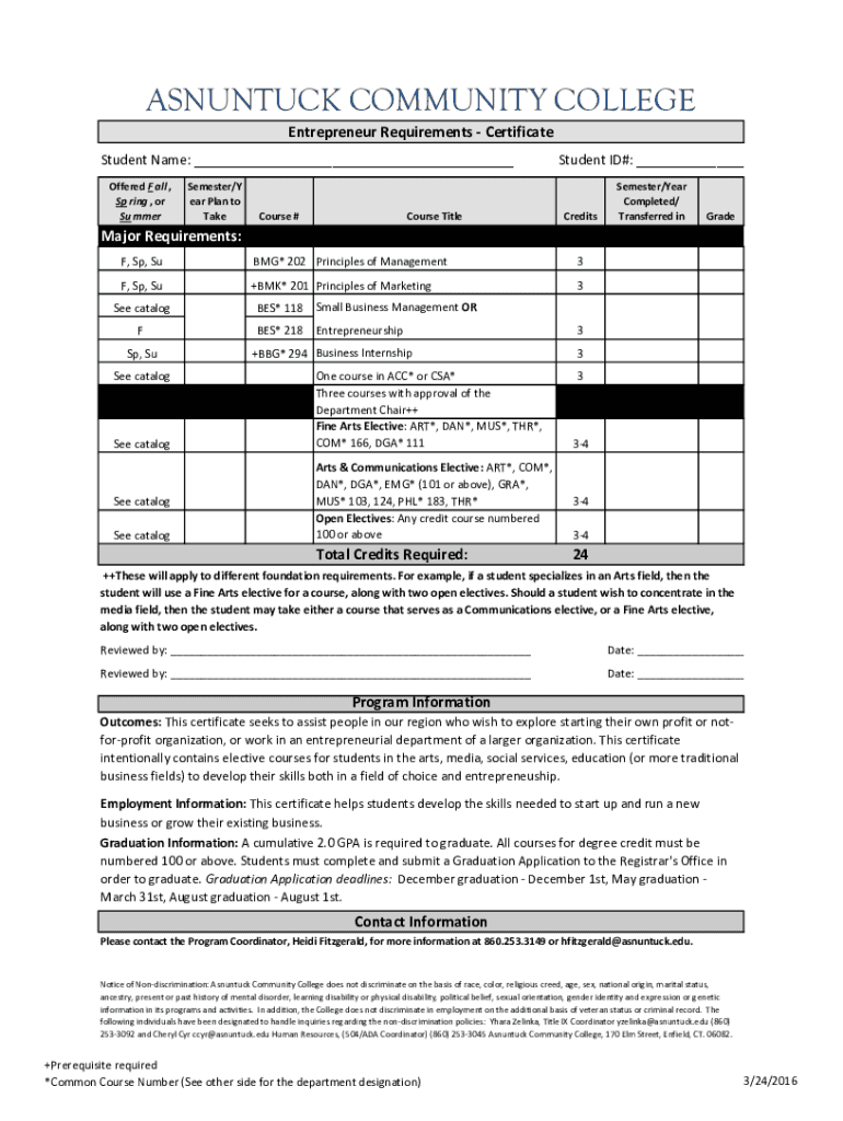 Fillable Online Entrepreneur Requirements - Certificate Fax Email Print ...