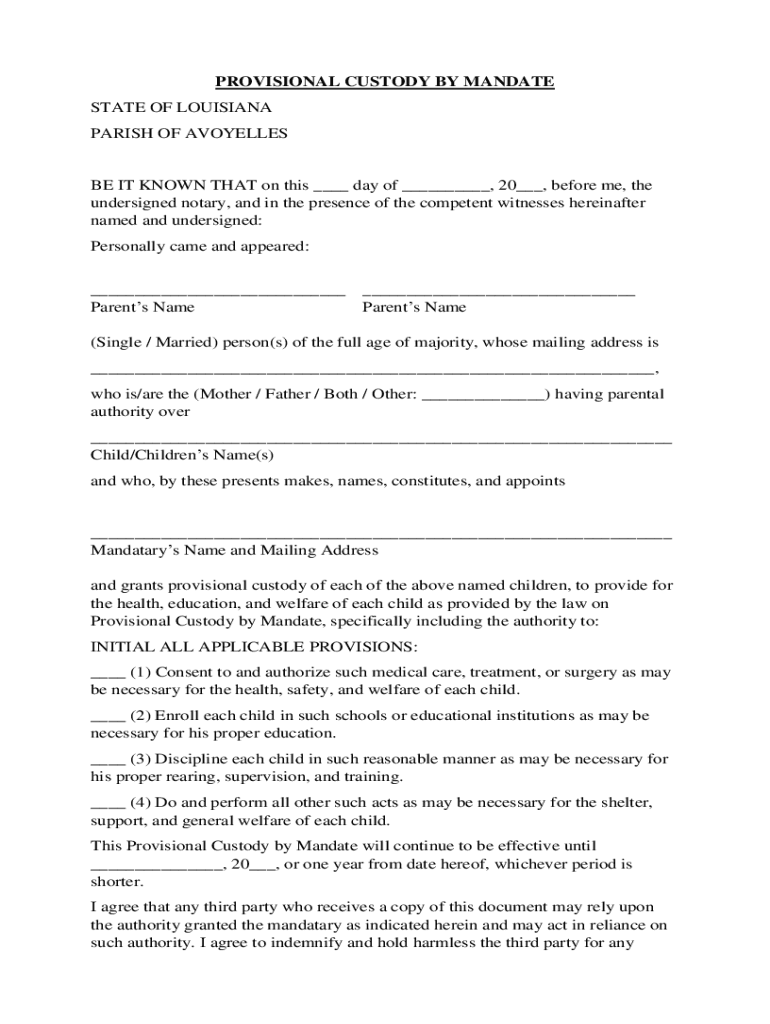 Fillable Online Provisional Custody by Mandate Form Fax Email Print ...