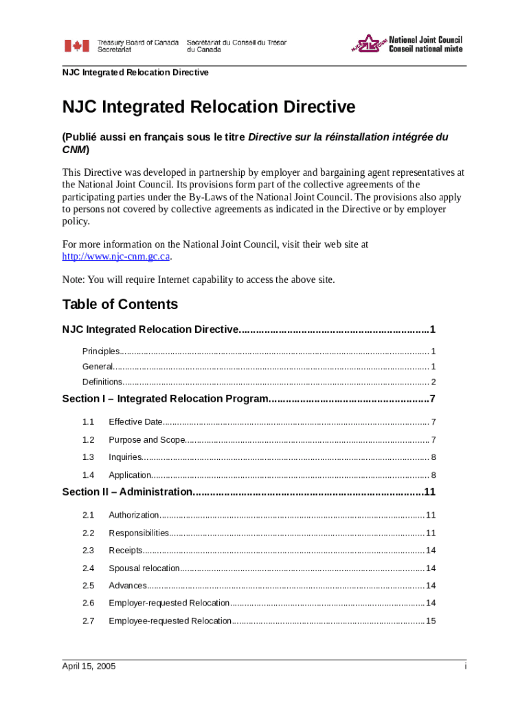Part I - National Joint Council Relocation Directive Doc Template | pdfFiller
