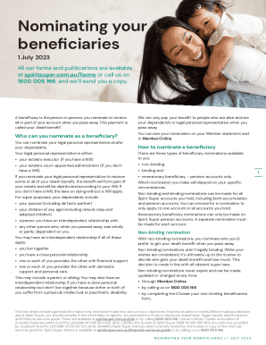 Fillable Online Make a binding death benefit nomination. Use this form ...