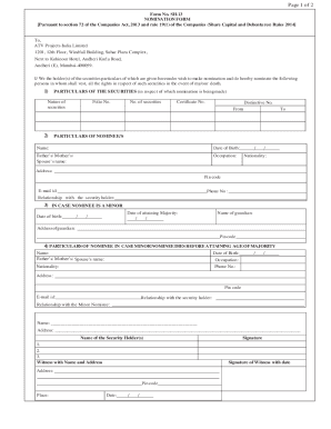 Fillable Online Form No.SH-13 Nomination Form Pursuant to section 72 ...