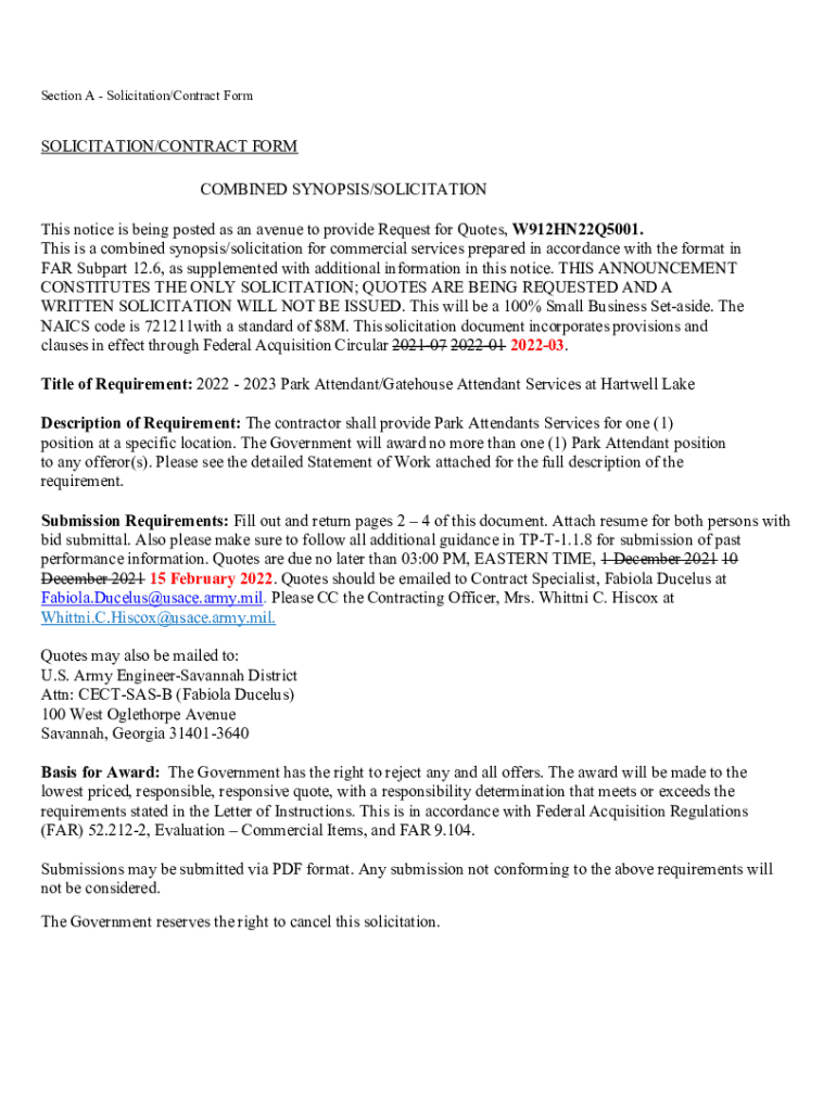 Fillable Online This is a combined synopsis/solicitation for ...