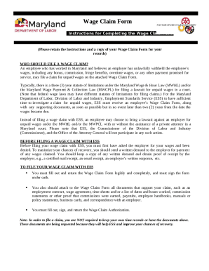 Wage Claim Instructions - Employment Standards ... Doc Template | pdfFiller