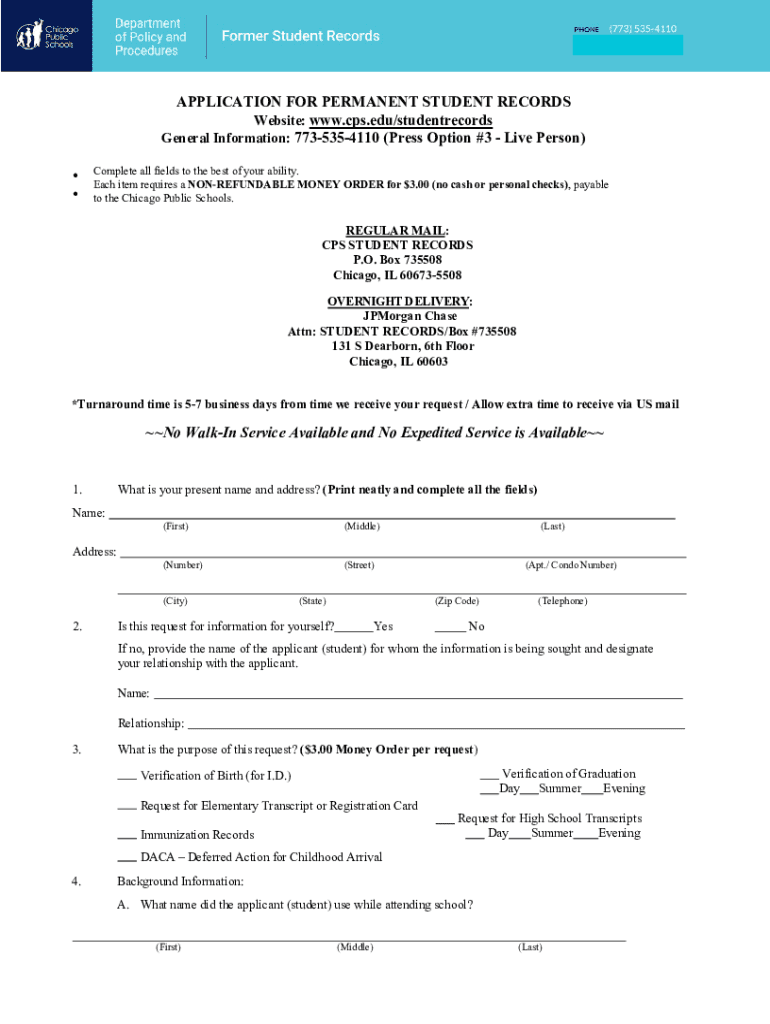 Fillable Online Application for Permanent Student Records Fax Email ...