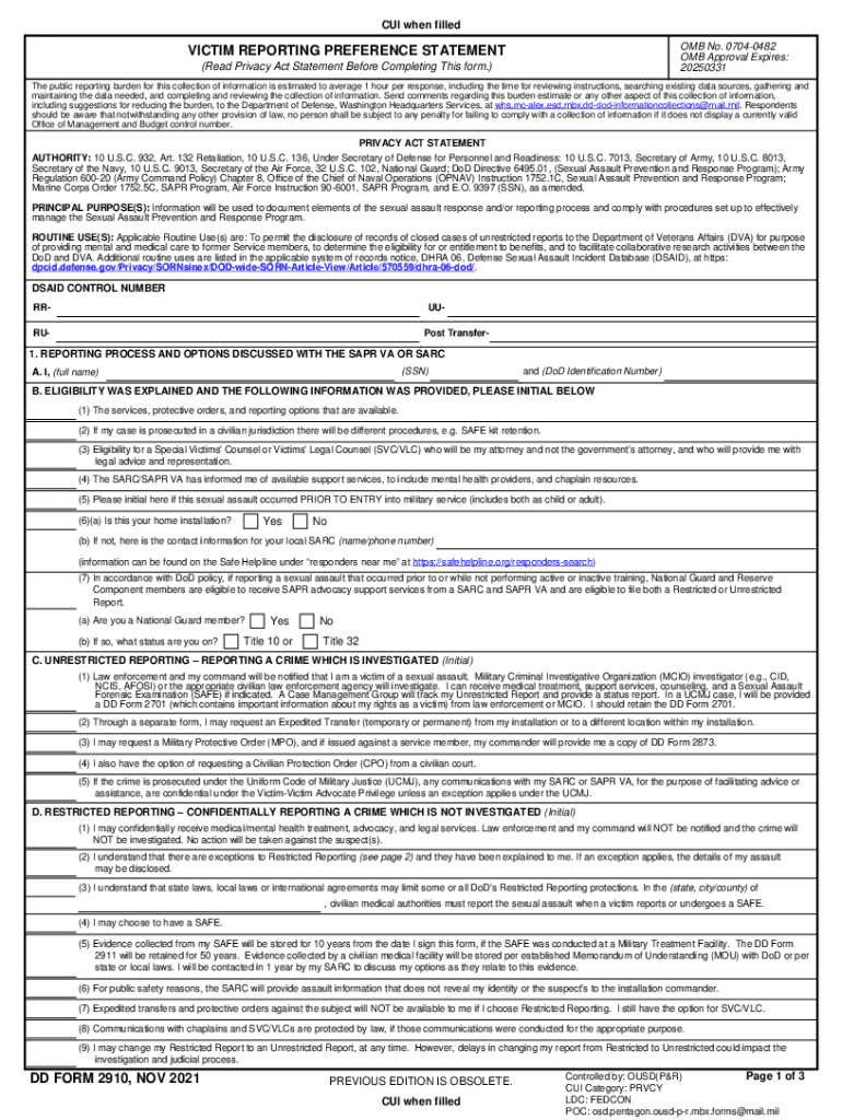 Fillable Online dmna ny DD Form 2910,"VICTIM REPORTING PREFERENCE ...