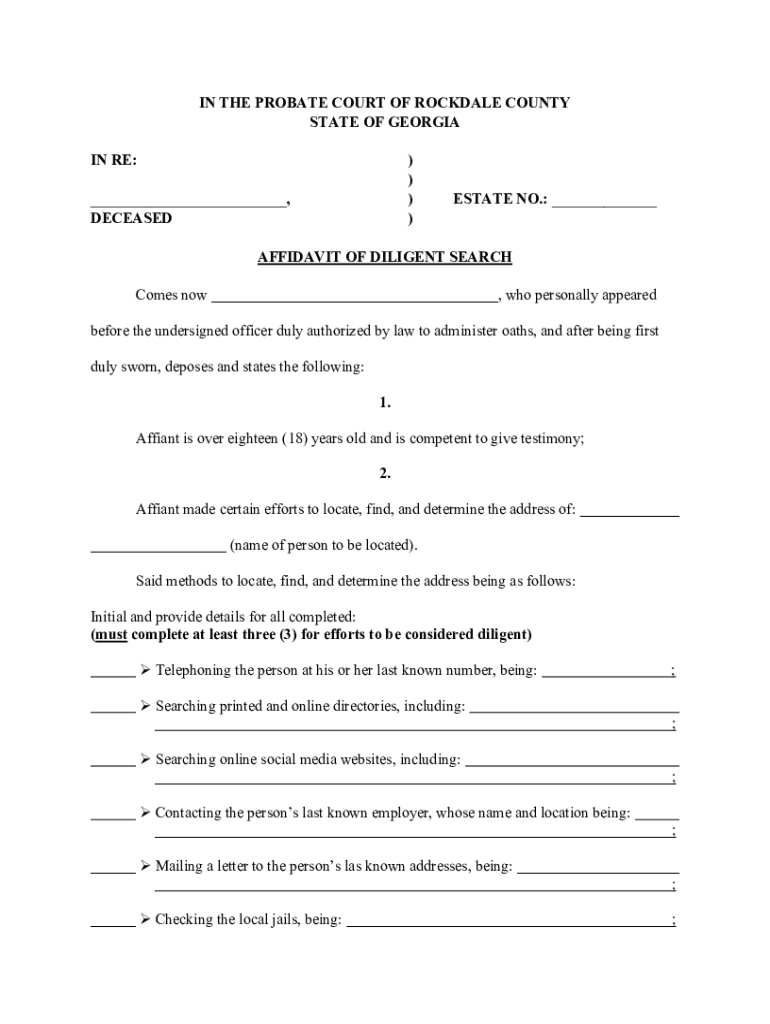 Fillable Online Form: Affidavit of Diligent Search Fax Email Print ...