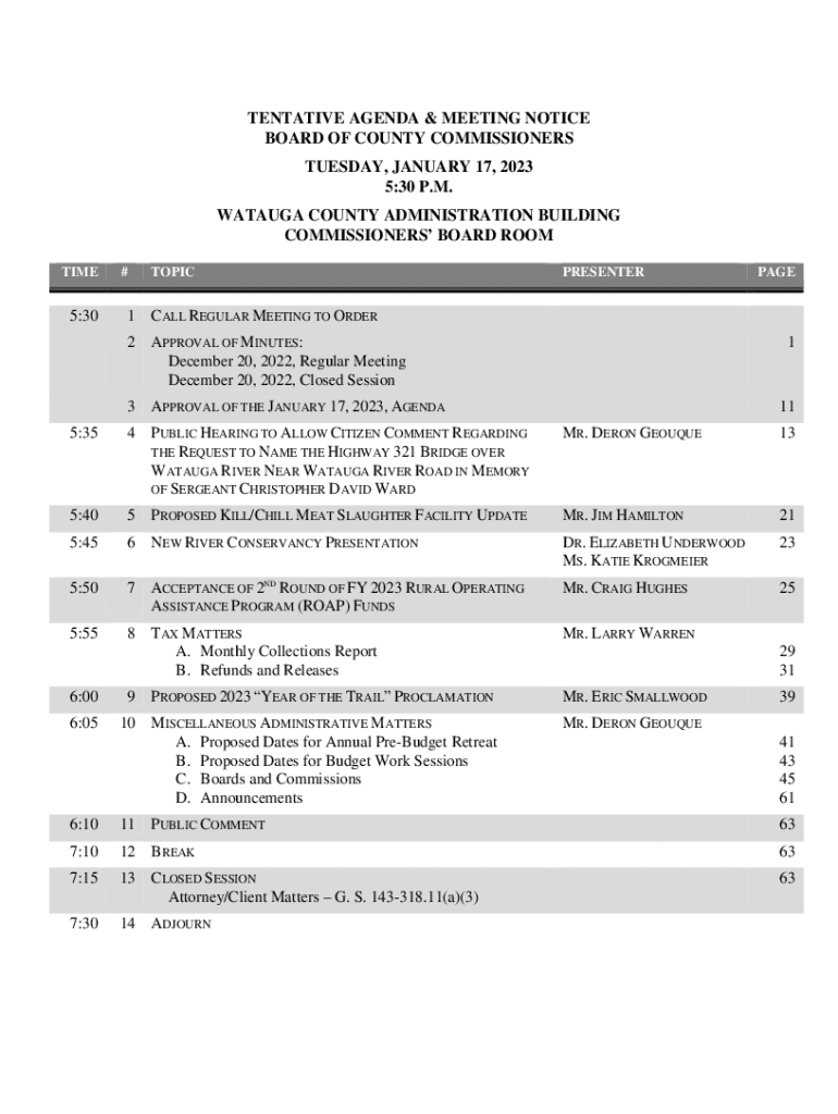 Fillable Online Tentative agenda - Iris Paho Fax Email Print - pdfFiller
