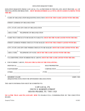 Fillable Online UAW LOCAL 276 2505 W. E. ROBERTS STREET GRAND ... Fax ...