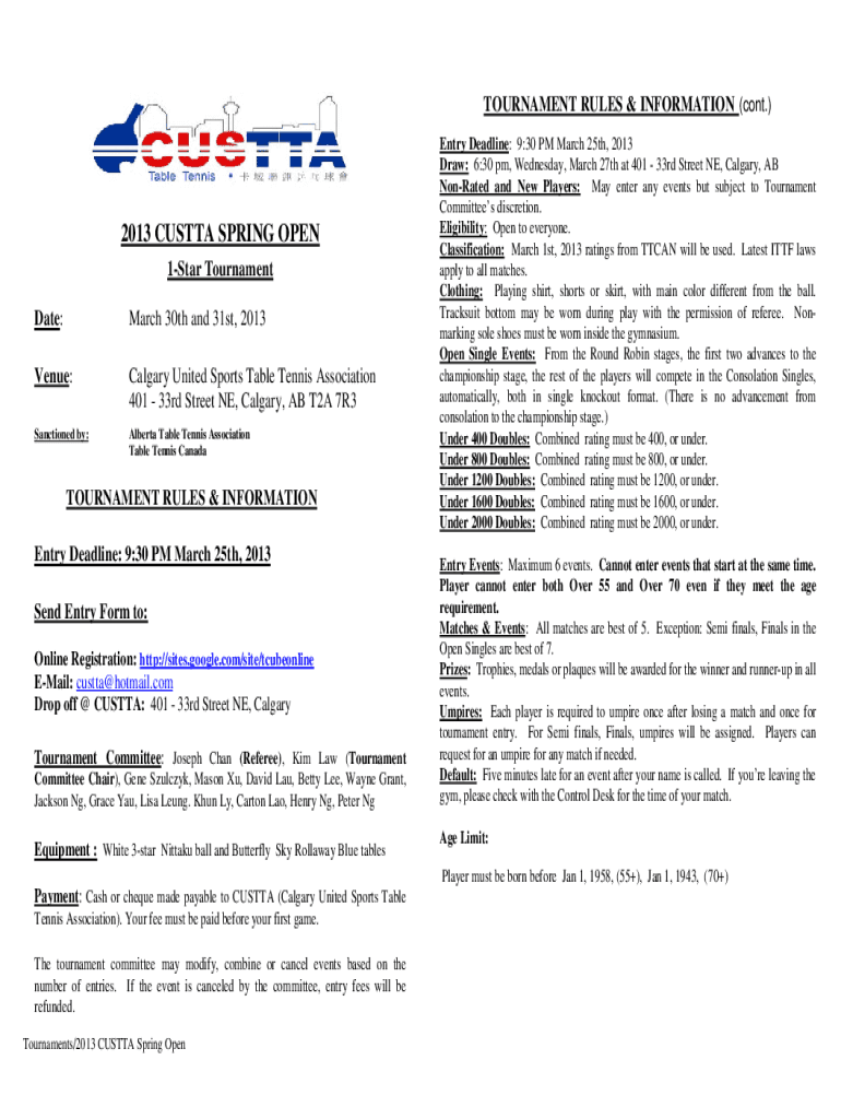Fillable Online Tournament Rules Template Fax Email Print - pdfFiller
